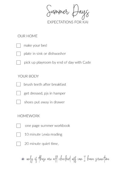 Summertime Schedule and Expectations Chart - Finding Lovely