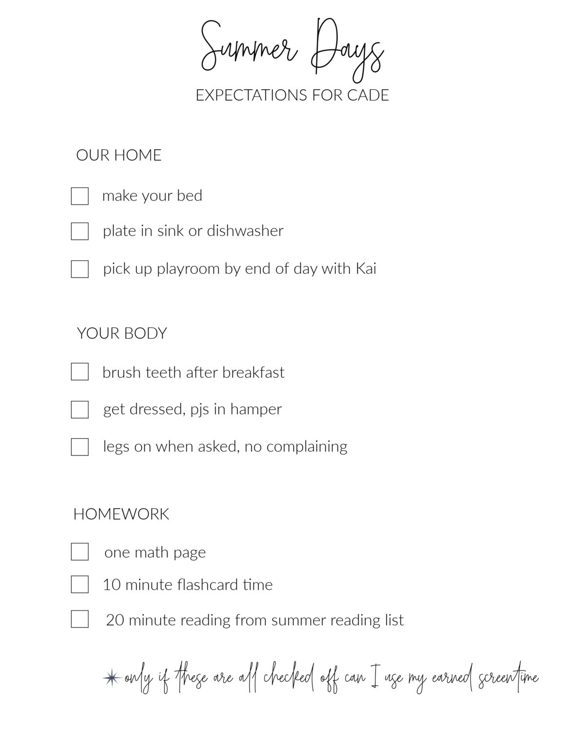 Summertime Schedule and Expectations Chart - Finding Lovely