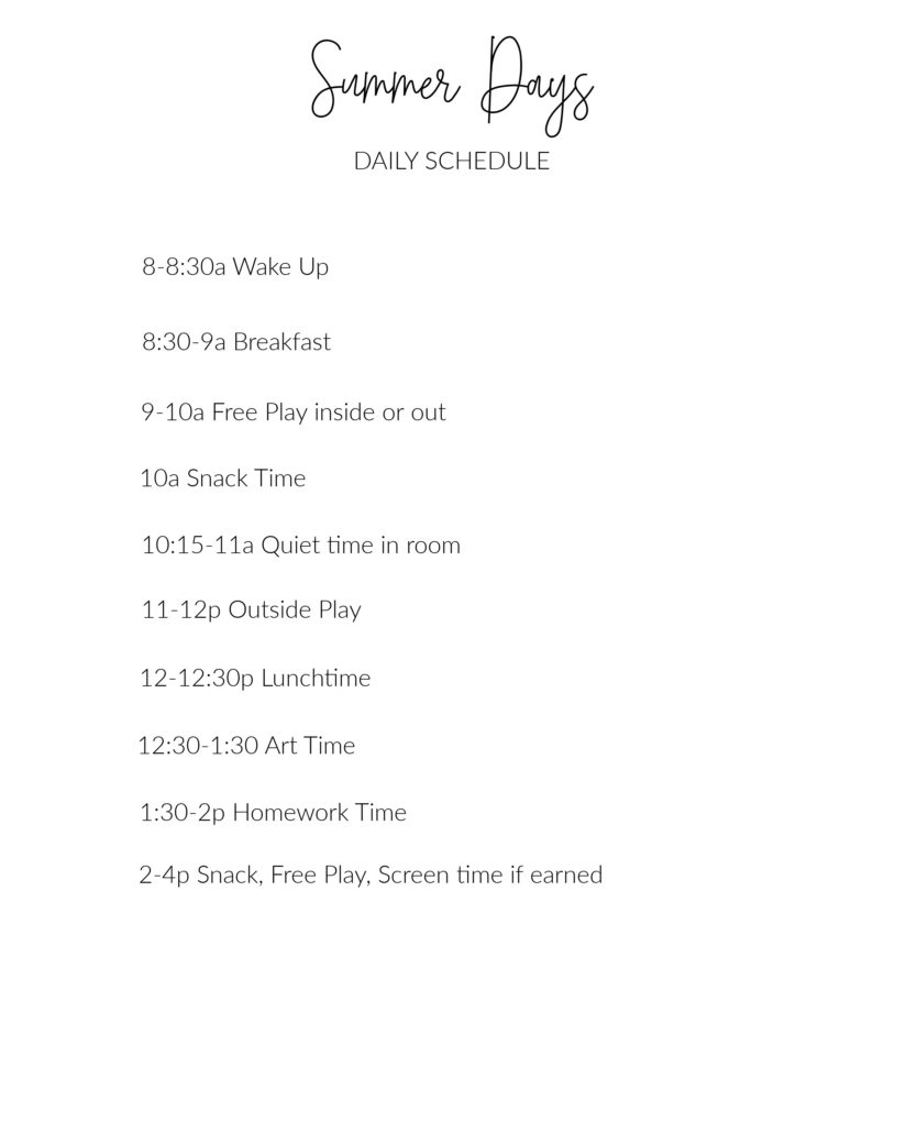 Summertime Schedule and Expectations Chart - Finding Lovely